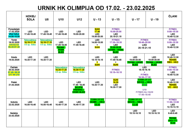 Urniki – HK Olimpija – Rojeni iz legende